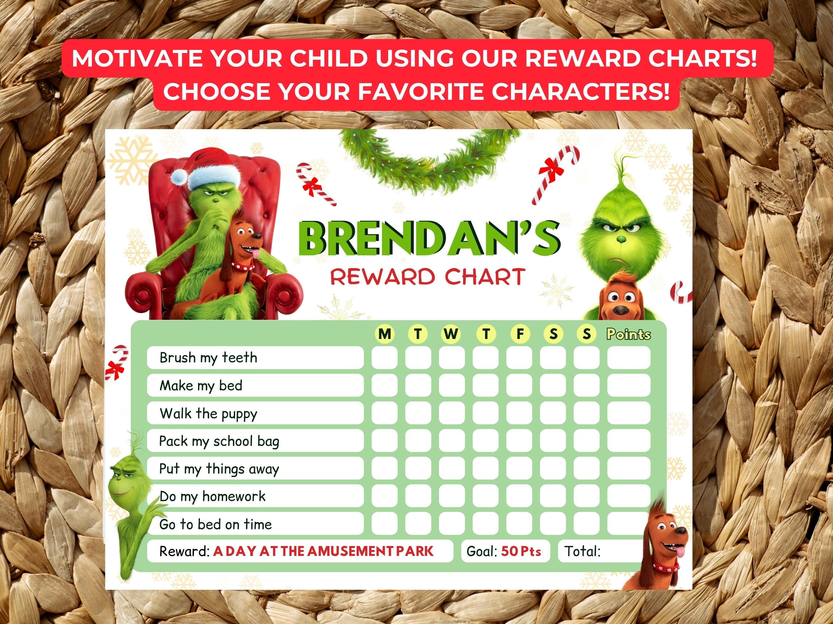EDITABLE Reward Chart Grinch,behavior Reward Chart for Kids,grinch ...