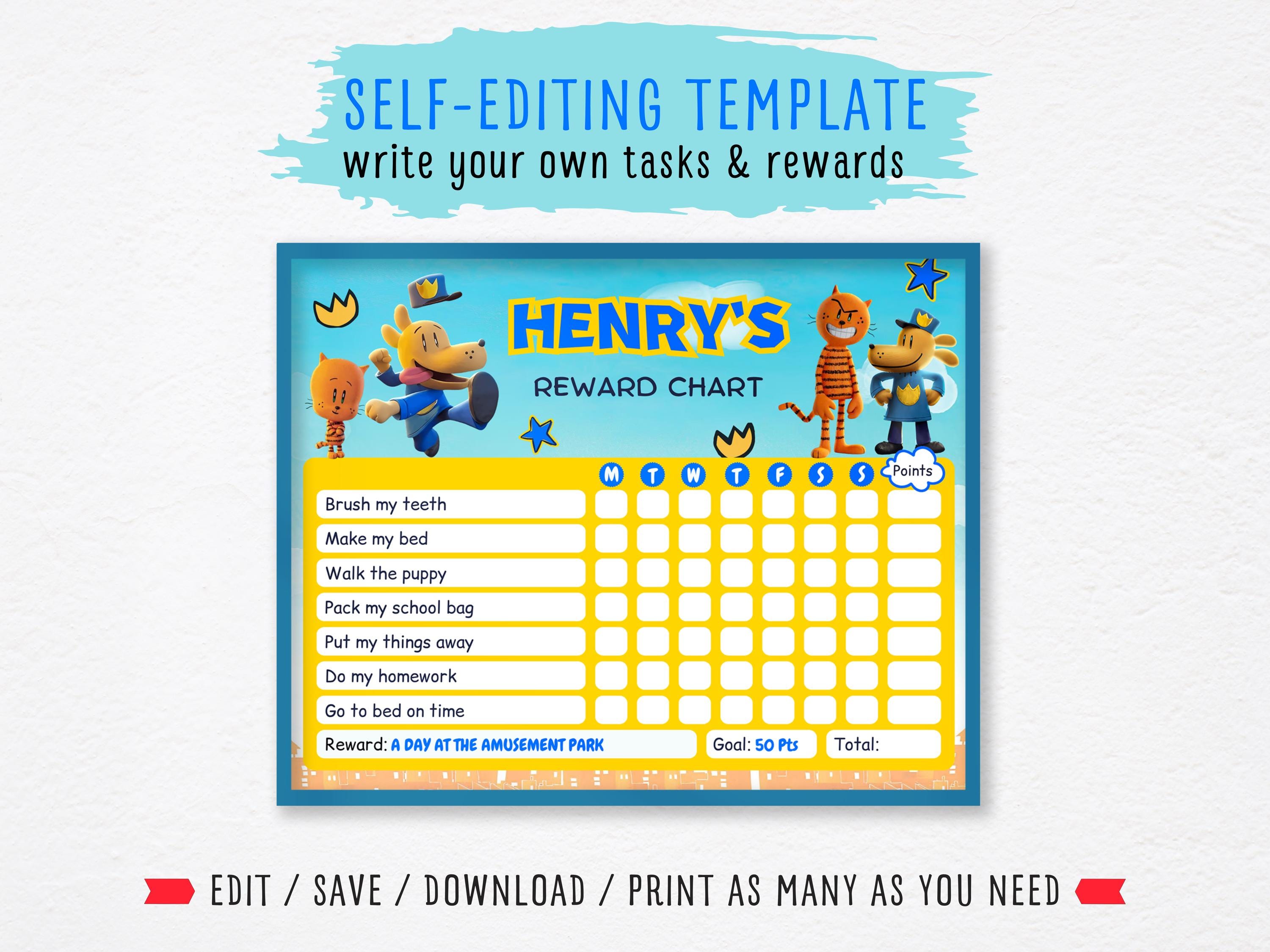 EDITABLE Reward Chart Dog Man,behavior Reward Chart for Kids,dogman ...