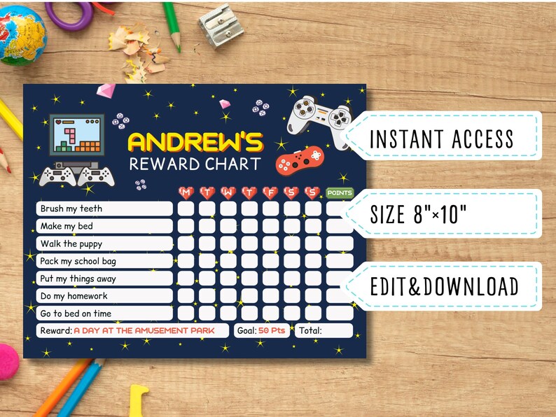 EDITABLE Video Game Reward Chart,chore Chart for Kids,joysticks ...