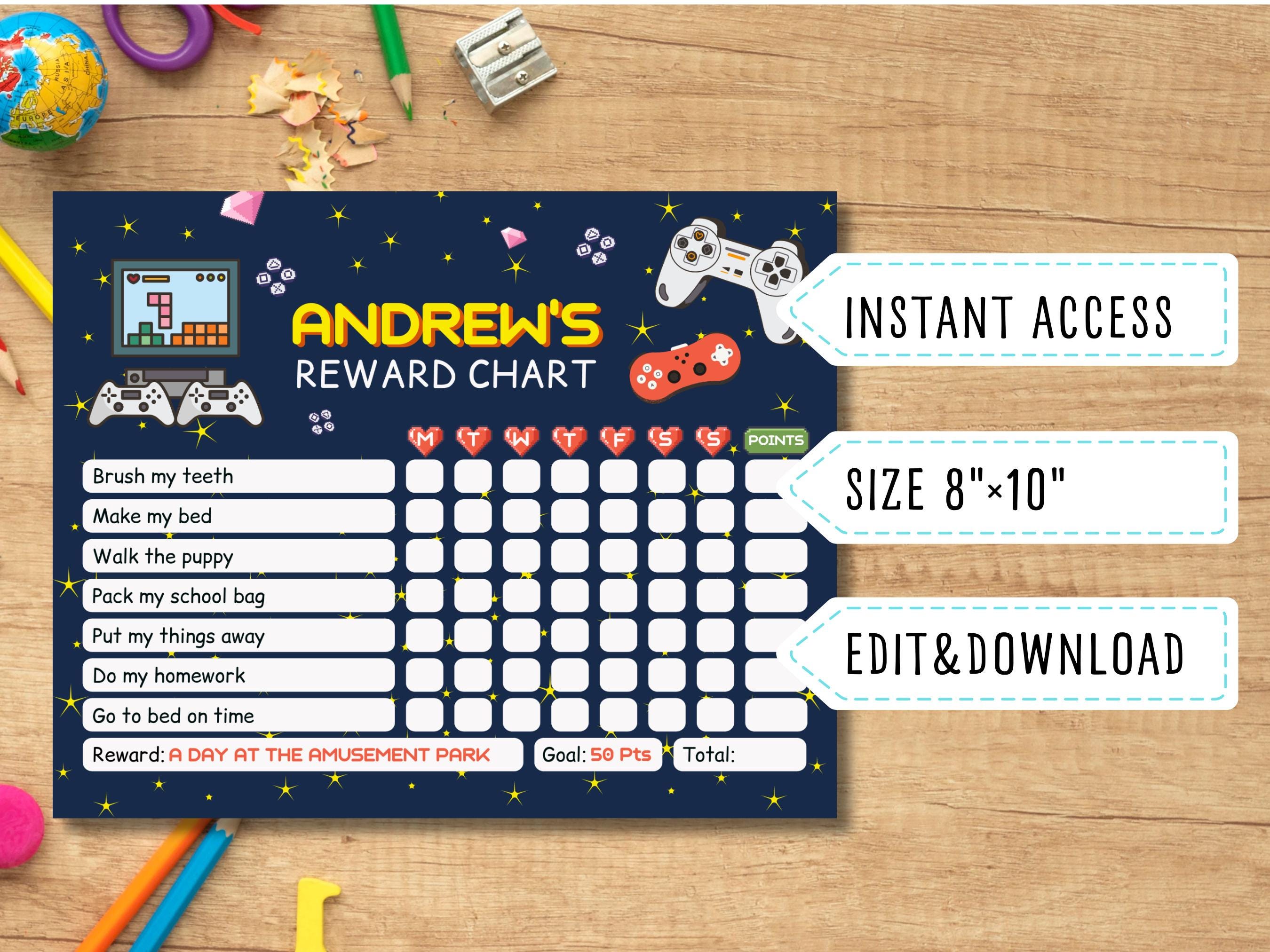 EDITABLE Video Game Reward Chart,chore Chart for Kids,joysticks ...