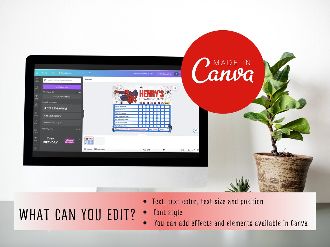 EDITABLE Reward Chart Spiderman, Behavior Reward Chart for Kids, Spidey ...