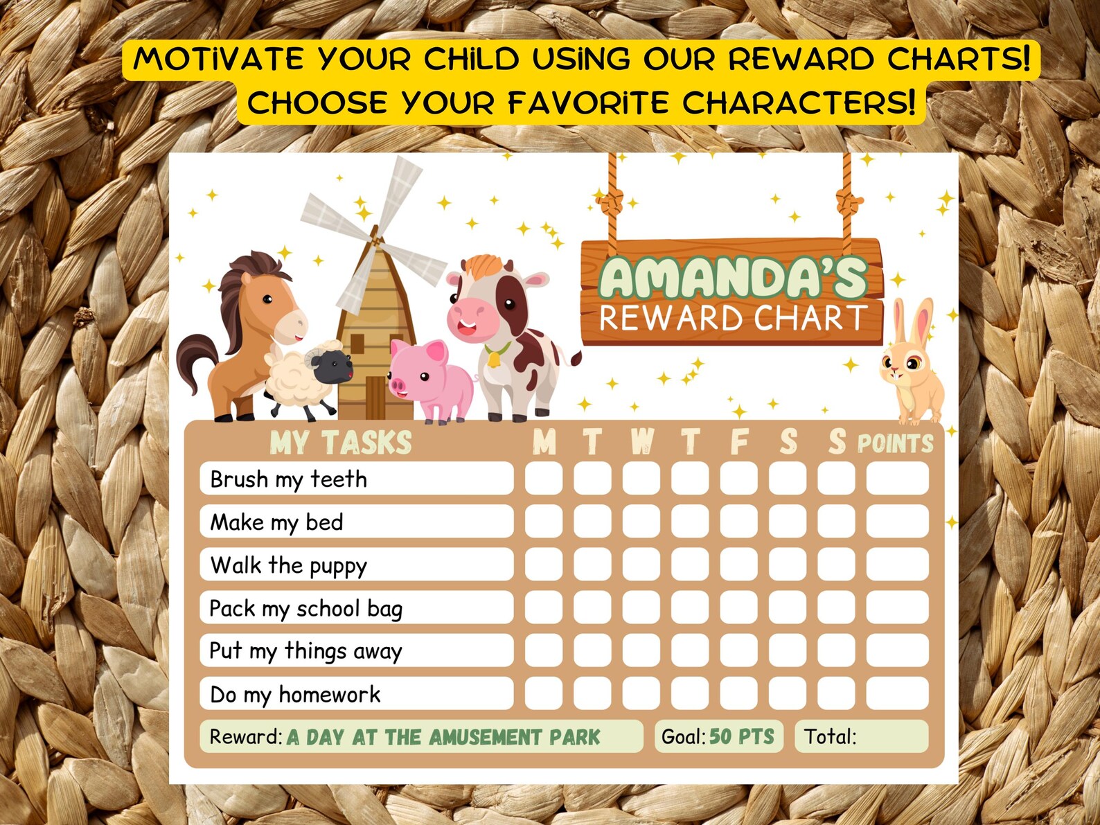 EDITABLE Autumn Farm Reward Chart for Kids,farm Animals Routine Chart ...