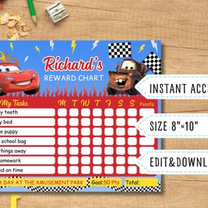 EDITABLE Reward Chart Cars Pixar,reward Chart for Kids,lightning ...
