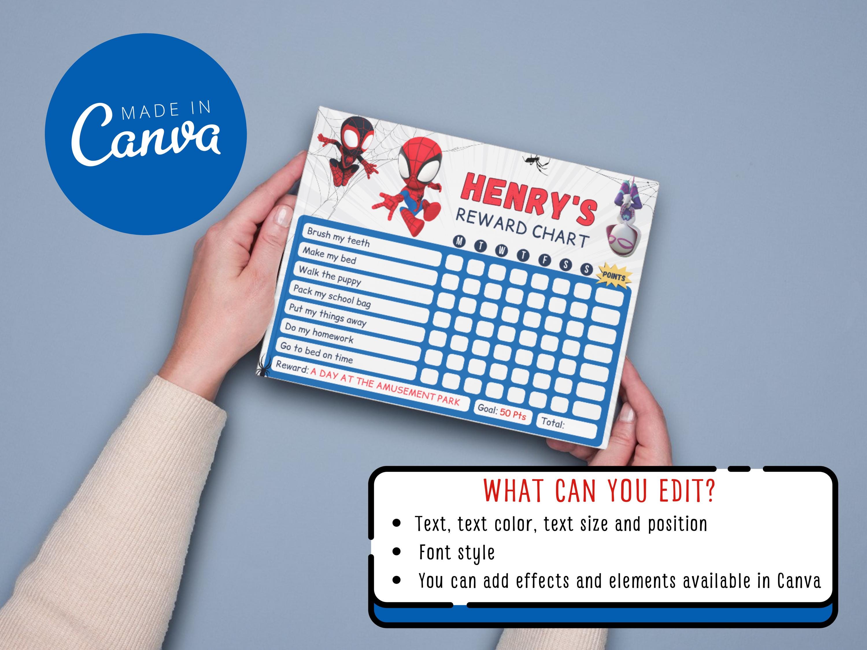 EDITABLE Reward Chart Spidey and His Amazing Friends, Spiderman ...