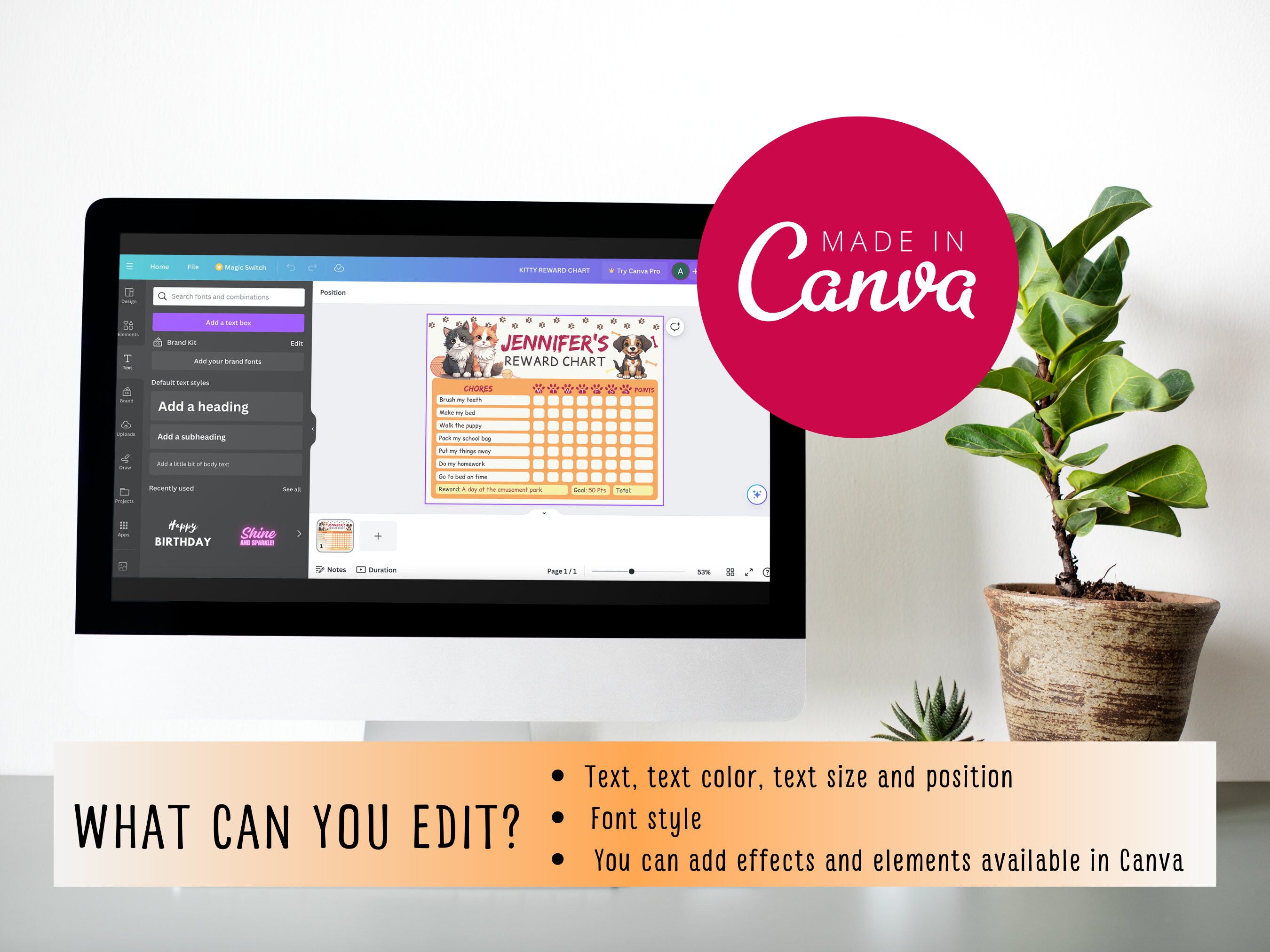 EDITABLE Puppy Kitten Reward Chart, Animals Behavior Chart, Cubs Chore ...