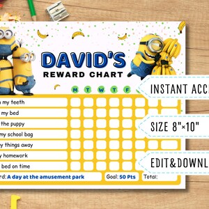 EDITABLE Reward Chart Minions,behavior Reward Chart for Kids,despicable ...
