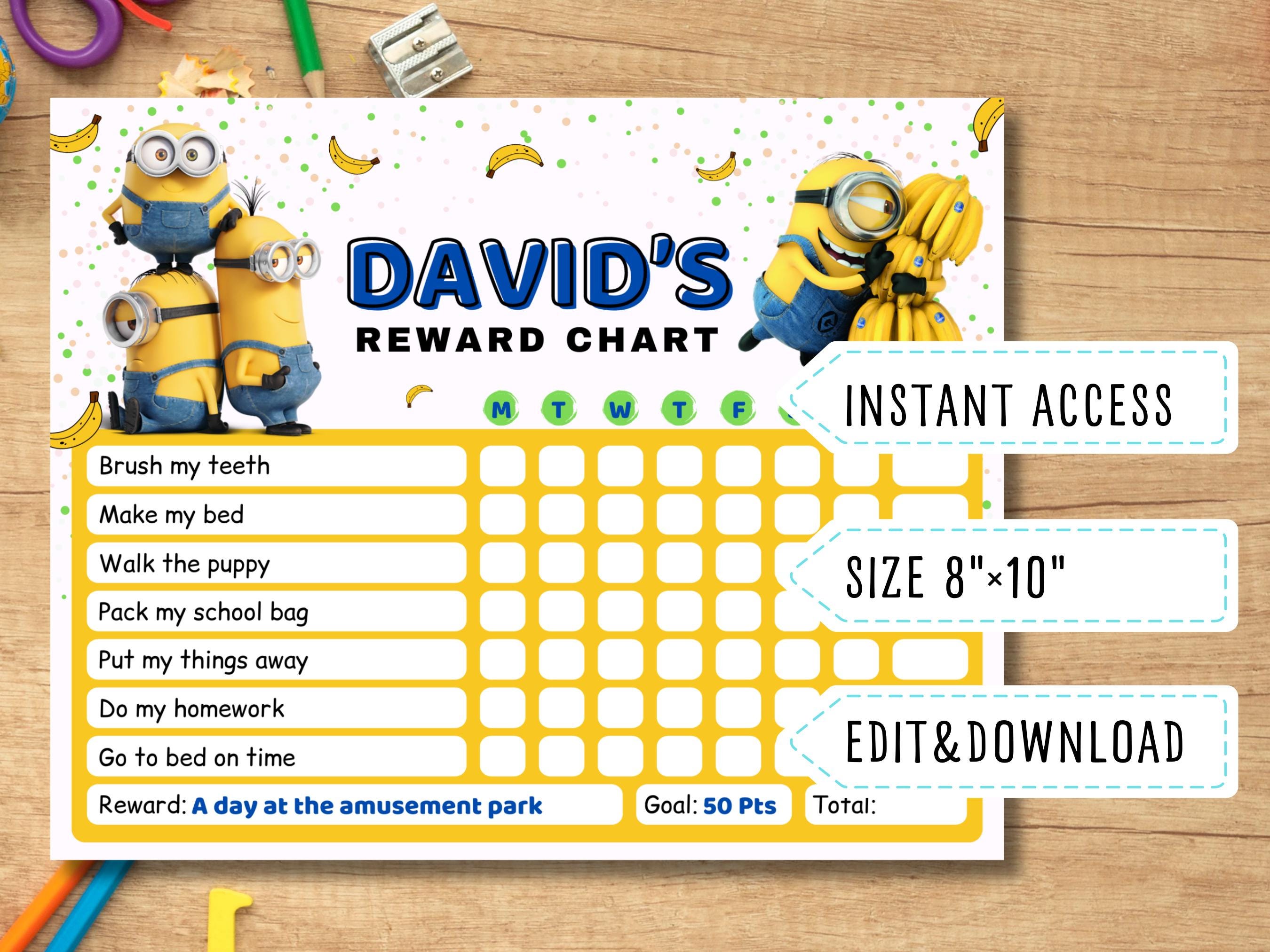 EDITABLE Reward Chart Minions,behavior Reward Chart for Kids,despicable ...