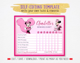 EDITABLE Reward Chart Minnie Mouse,behavior Reward Chart for Girls ...