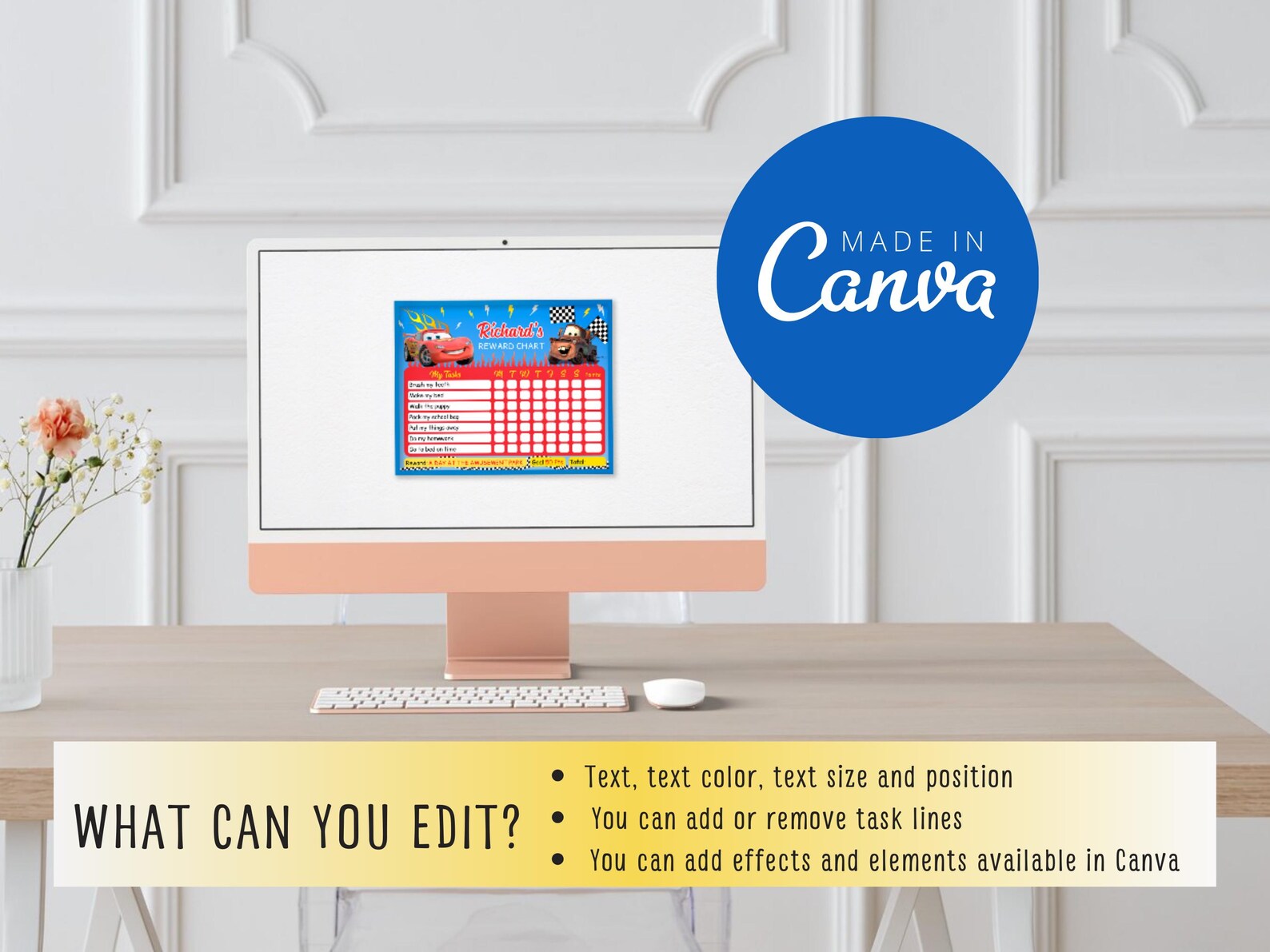 EDITABLE Reward Chart Cars Pixar,reward Chart for Kids,lightning ...