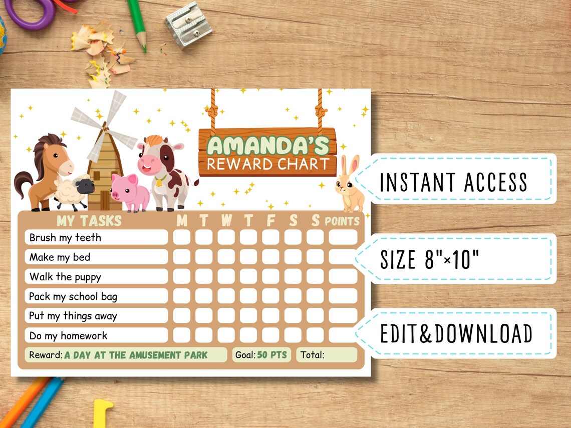 EDITABLE Autumn Farm Reward Chart for Kids,farm Animals Routine Chart ...