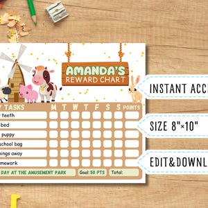 EDITABLE Autumn Farm Reward Chart for Kids,farm Animals Routine Chart ...