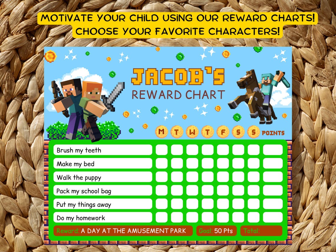 EDITABLE Reward Chart Minecraft,behavior Reward Chart for Kid,video ...