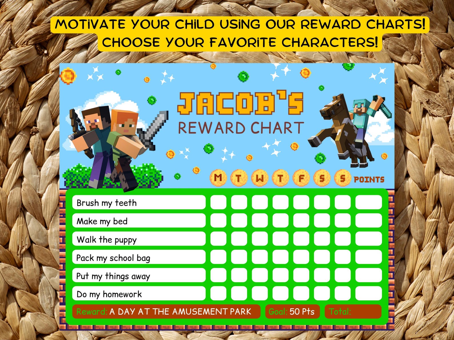 EDITABLE Reward Chart Minecraft,behavior Reward Chart for Kid,video ...