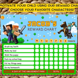EDITABLE Reward Chart Minecraft,behavior Reward Chart for Kid,video ...