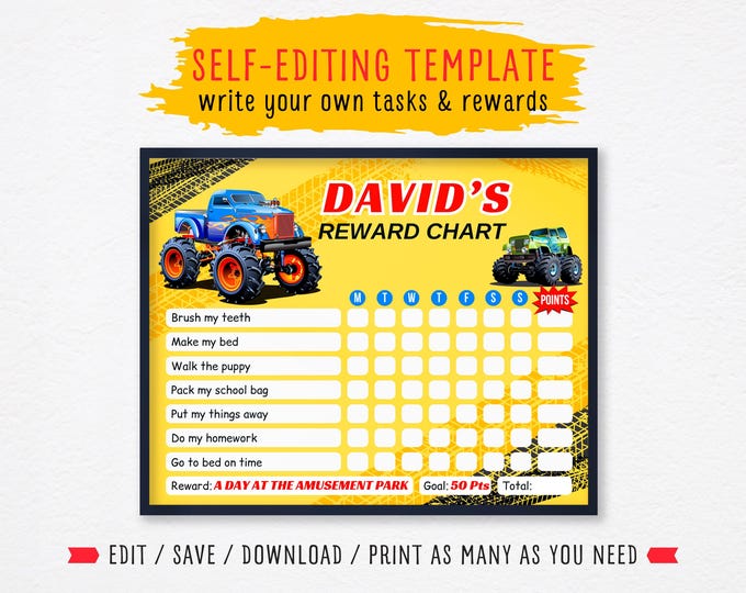 Cars Hot Wheels Themed Reward Chart for Kids, Chore Chart, Behaviour ...