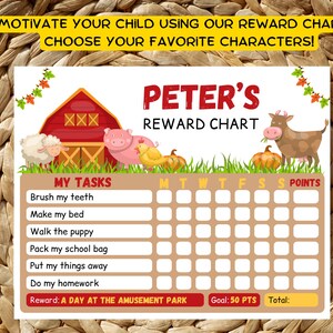 EDITABLE Farm Animals Reward Chart for Kids,girl Farm Routine Chart ...