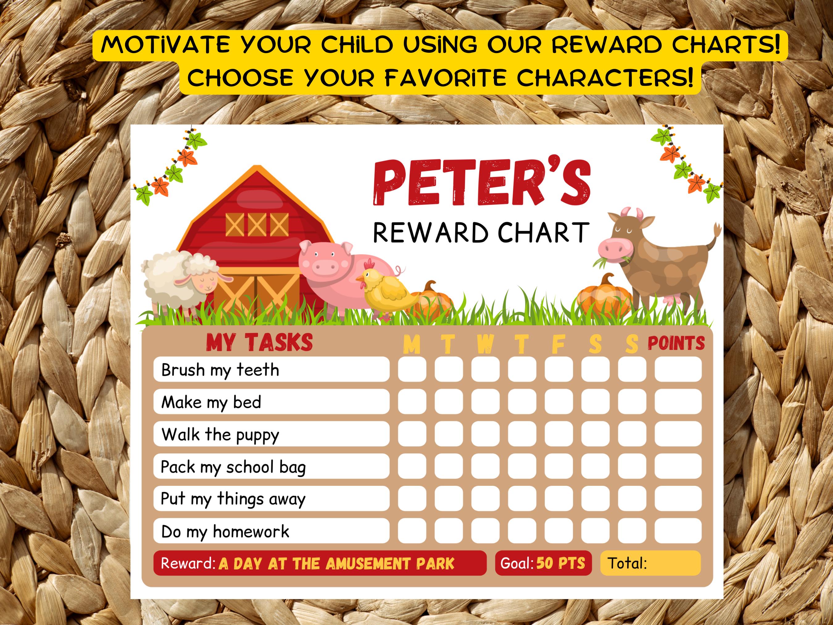 EDITABLE Farm Animals Reward Chart for Kids,girl Farm Routine Chart ...