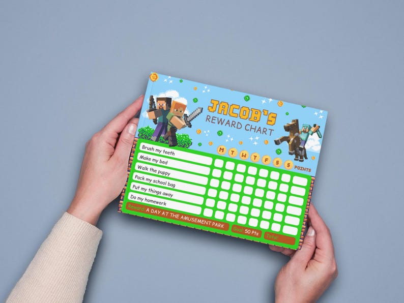EDITABLE Reward Chart Minecraft,behavior Reward Chart for Kid,video ...