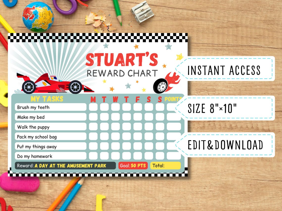 EDITABLE Reward Chart Racing,behavior Reward Chart for Kids,f1 Racing ...