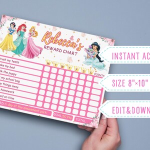 EDITABLE Reward Chart Girls Princess,behavior Reward Chart for Girls ...
