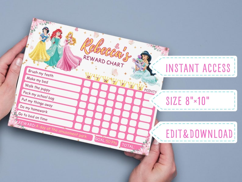 EDITABLE Reward Chart Girls Princess,behavior Reward Chart for Girls ...