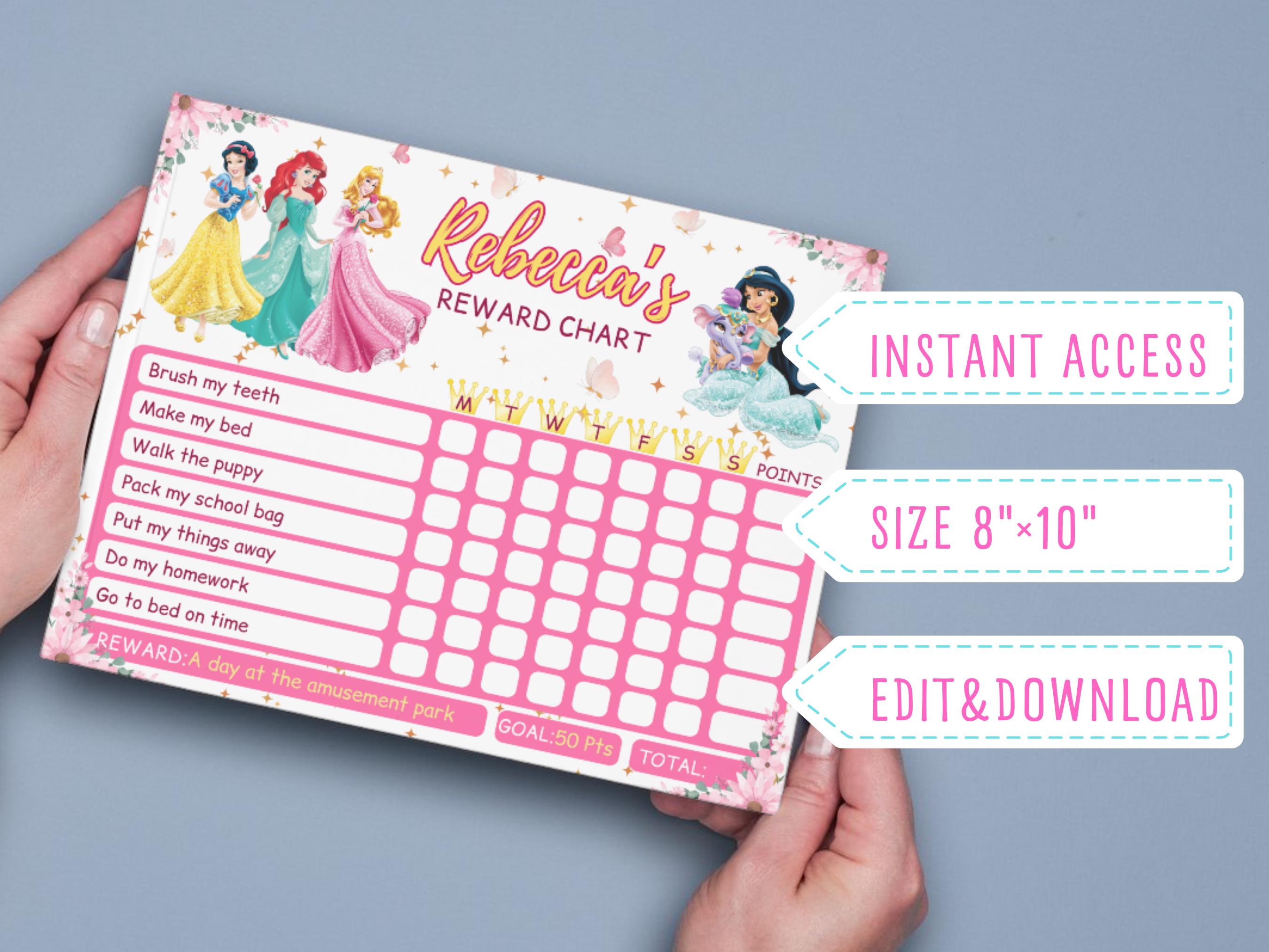 EDITABLE Reward Chart Girls Princess,behavior Reward Chart for Girls ...