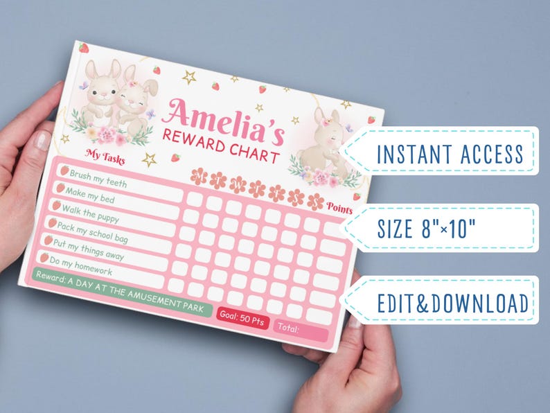 EDITABLE Reward Chart Cute Bunny,behavior Reward Chart for Kids,chore ...