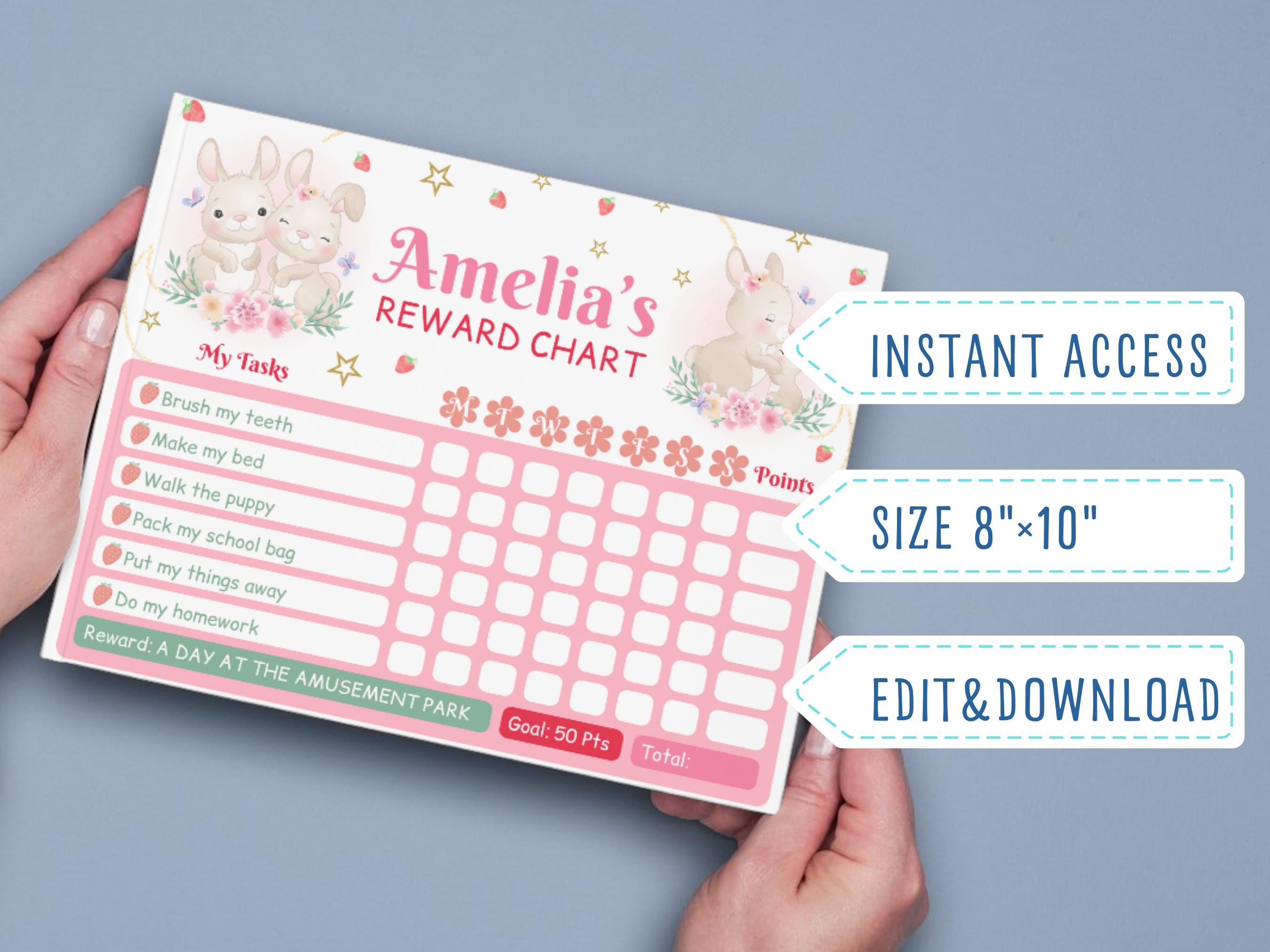 EDITABLE Reward Chart Cute Bunny,behavior Reward Chart for Kids,chore ...