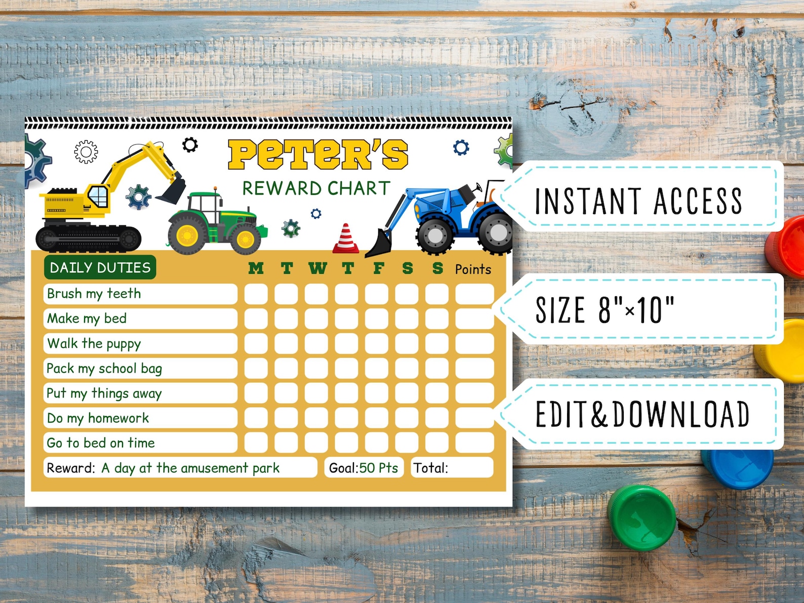 EDITABLE Tractor Reward Chart,tractor Potty Chart,chore Chart Boys ...