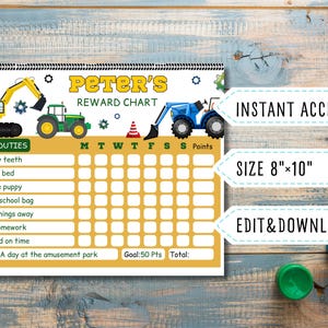 EDITABLE Tractor Reward Chart,tractor Potty Chart,chore Chart Boys ...