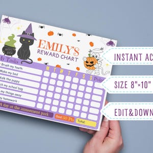 EDITABLE Halloween Reward Chart,girls Reward Chart,october Chore Chart ...
