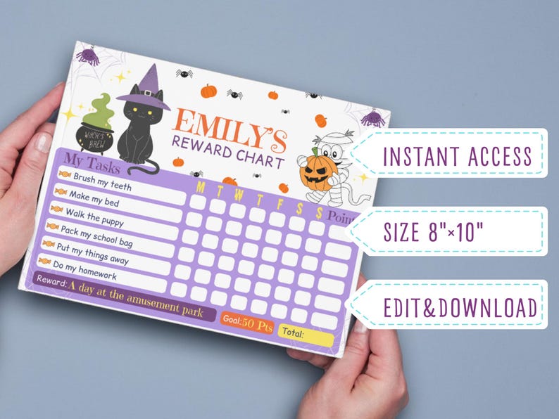 EDITABLE Halloween Reward Chart,girls Reward Chart,october Chore Chart ...
