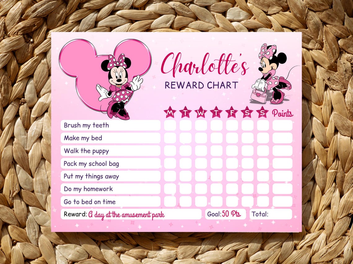EDITABLE Reward Chart Minnie Mouse,behavior Reward Chart for Girls ...
