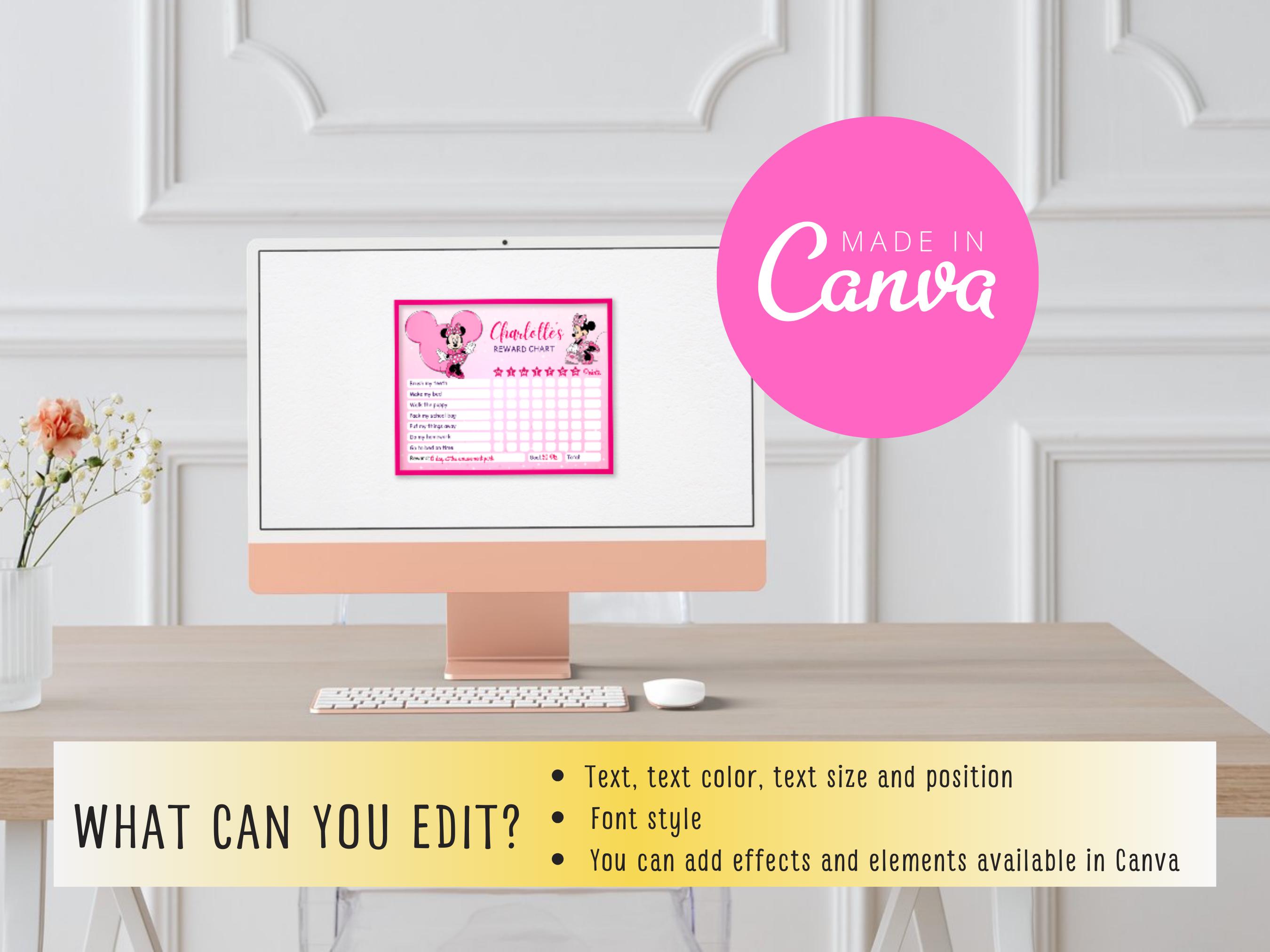 EDITABLE Reward Chart Minnie Mouse,behavior Reward Chart for Girls ...