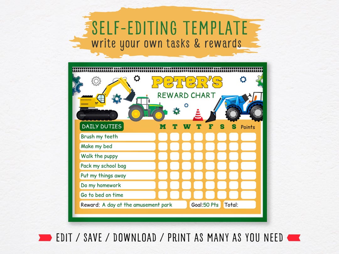 EDITABLE Tractor Reward Chart,tractor Potty Chart,chore Chart Boys ...