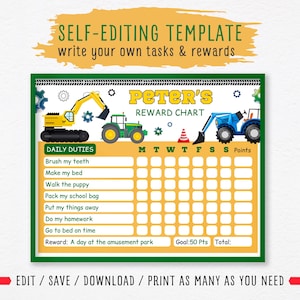 EDITABLE Tractor Reward Chart,tractor Potty Chart,chore Chart Boys ...