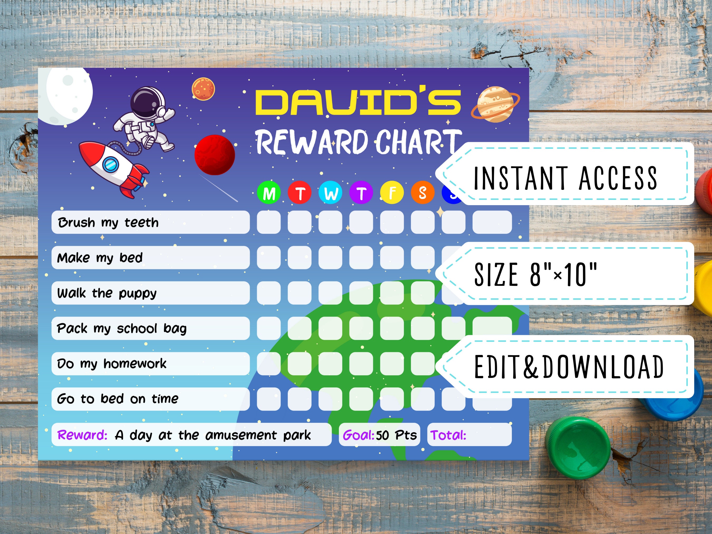 EDITABLE Space Reward Chart, Space Behavior Chart, Astronaut Chore ...
