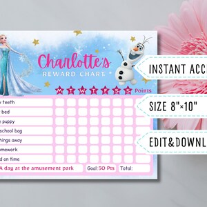 EDITABLE Reward Chart Frozen,behavior Reward Chart for Girls,chore ...