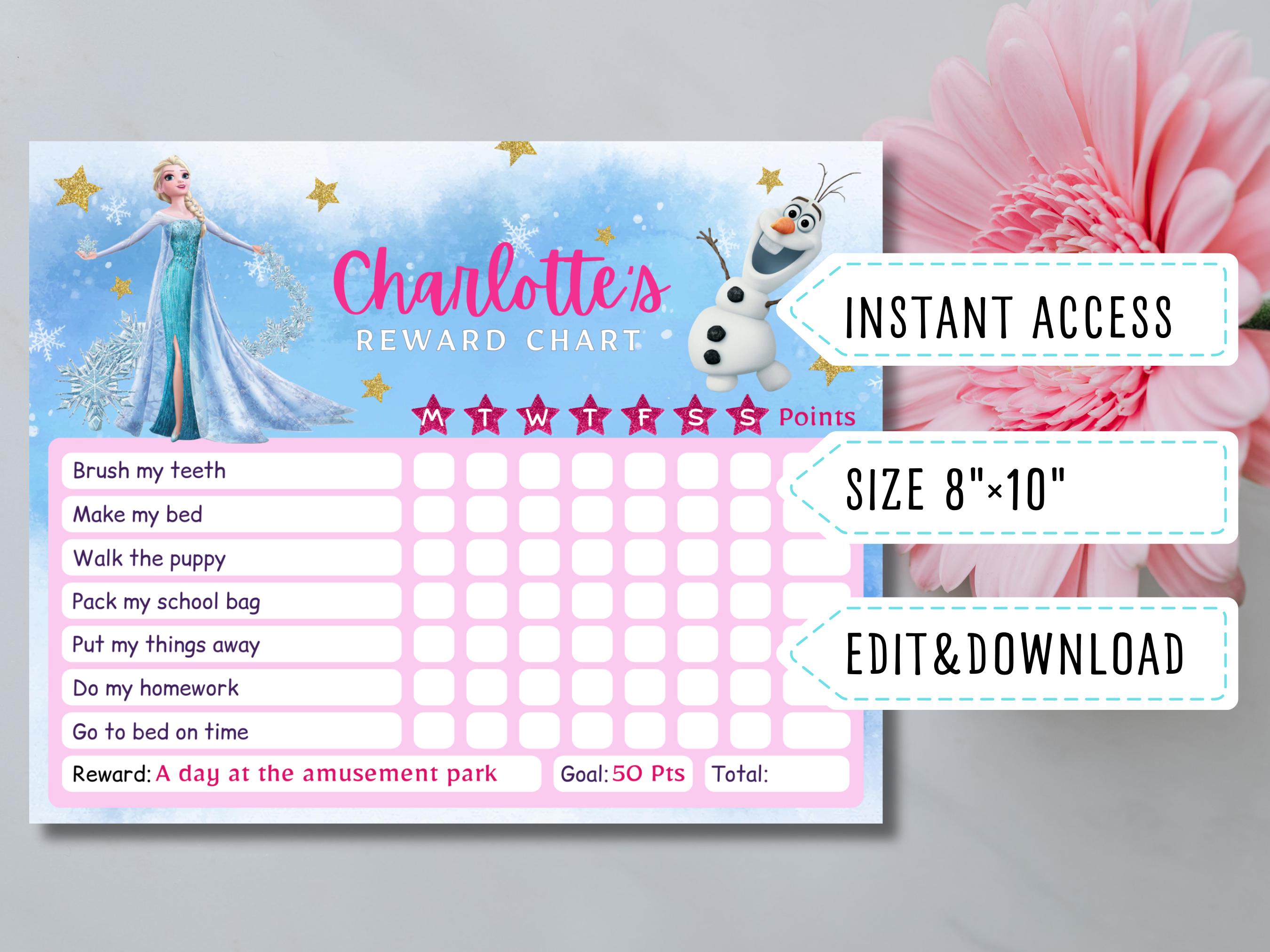EDITABLE Reward Chart Frozen,behavior Reward Chart for Girls,chore ...