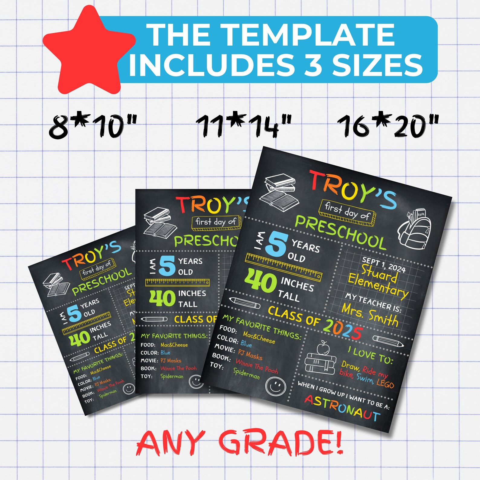 First Day of School Printable,boy Child Kindergarten,preschool,1st Day ...