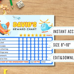 EDITABLE Airplane Reward Chart,behavior Reward Chart for Boys ...