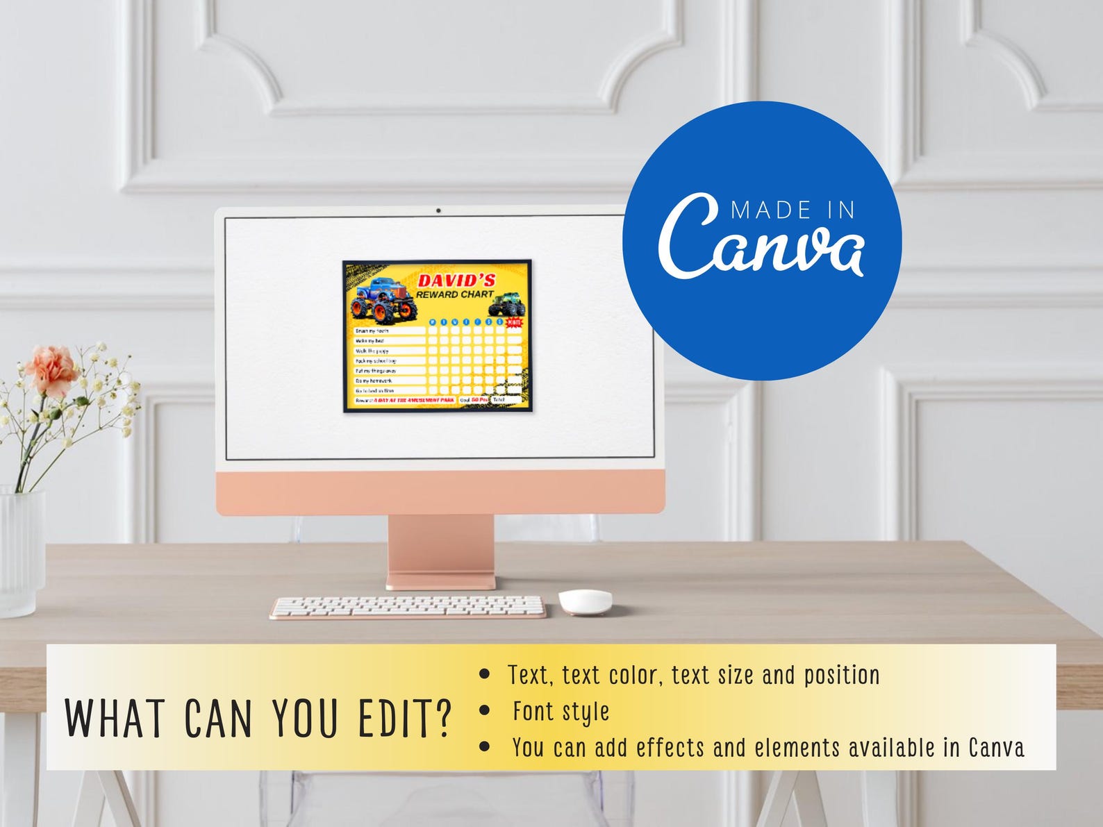 EDITABLE Reward Chart Monster Truck,behavior Reward Chart for Boys ...