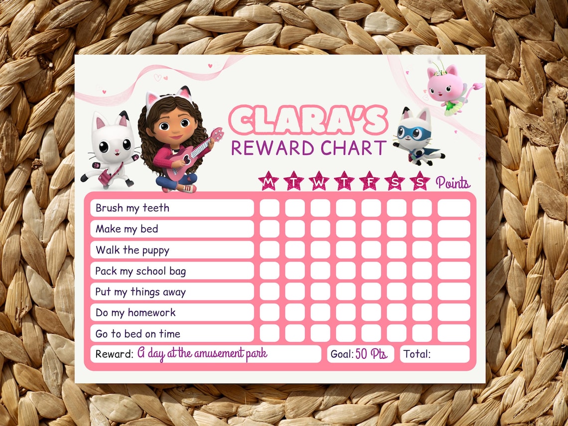 EDITABLE Reward Chart Gabby's Dollhouse for Kids, Chore Chart,instant ...