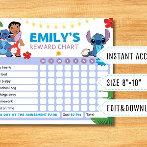 EDITABLE Reward Chart Lilo & Stich,behavior Reward Chart for Kids,lili ...