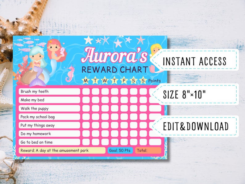 EDITABLE Mermaid Reward Chart, Sea World Behavior Chart, Little Mermaid ...