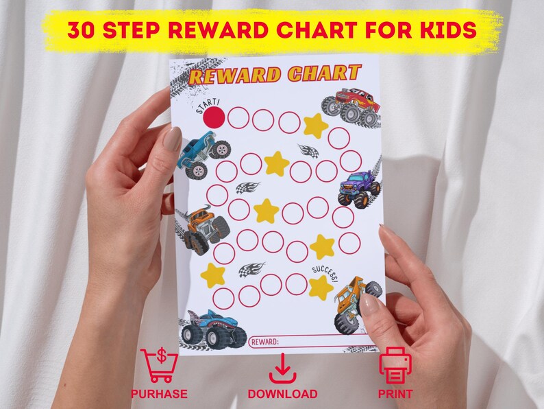Monster Truck Reward Chart,big Cars Kids Behavior Chart,instant ...