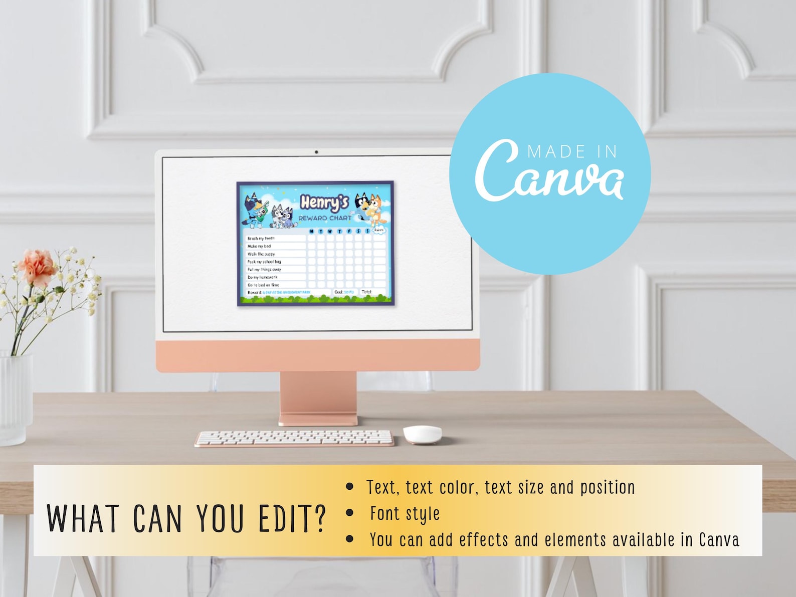 EDITABLE Reward Chart Bluey,behavior Reward Chart for Kids,blue Puppy ...