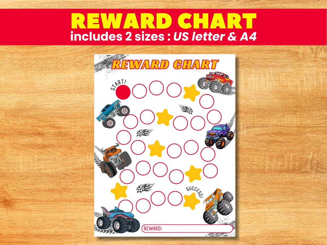 Monster Truck Reward Chart,big Cars Kids Behavior Chart,instant ...