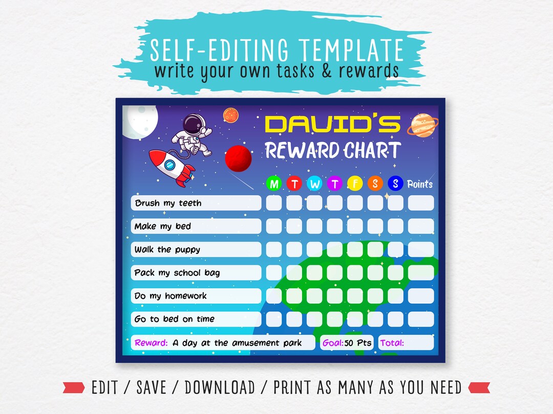 EDITABLE Space Reward Chart, Space Behavior Chart, Astronaut Chore ...