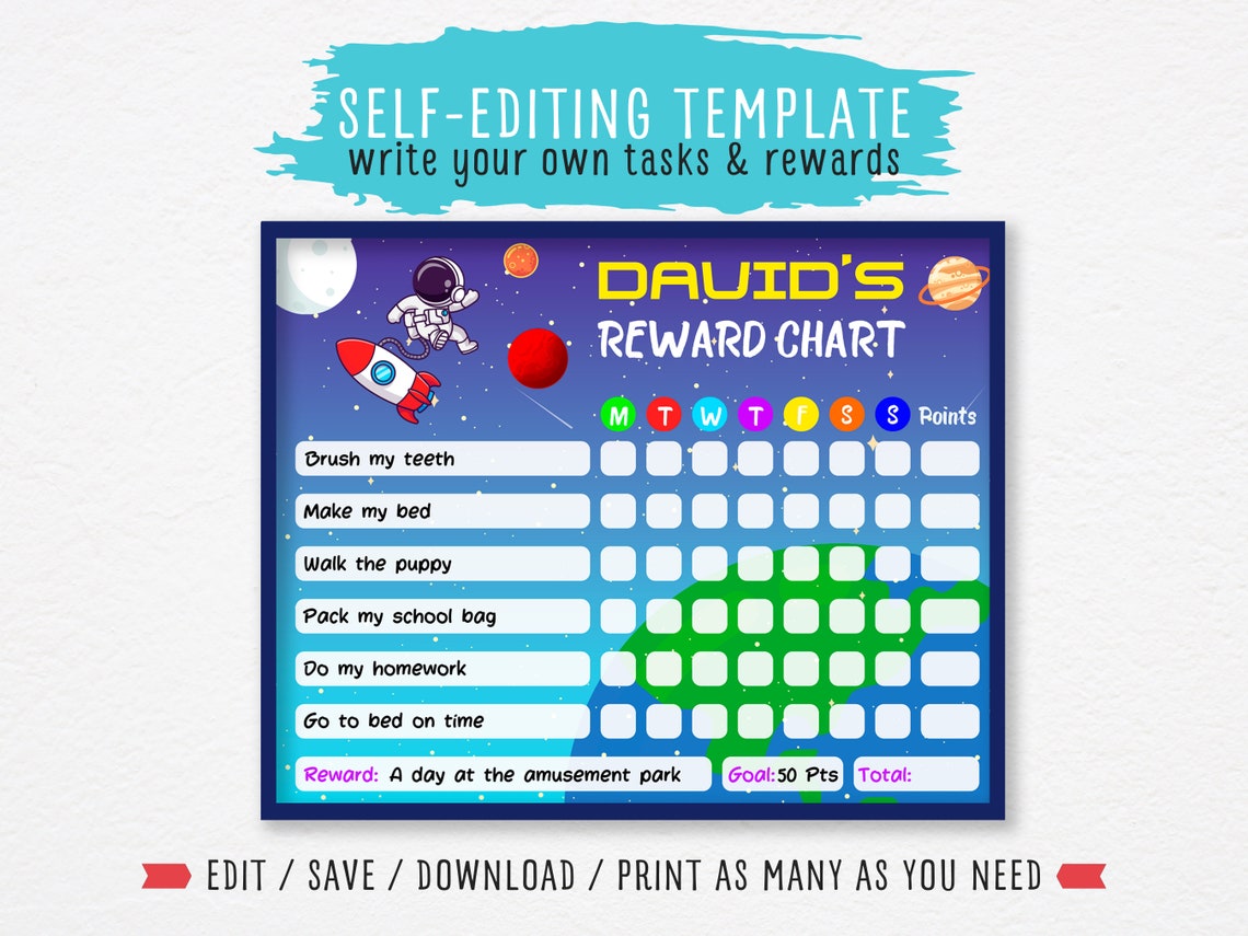 EDITABLE Space Reward Chart, Space Behavior Chart, Astronaut Chore ...